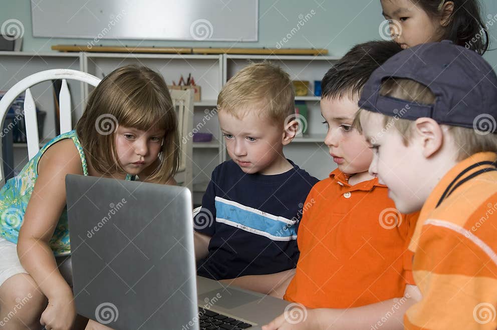 Preschool Children Using Computer Stock Photo - Image of happy, class ...
