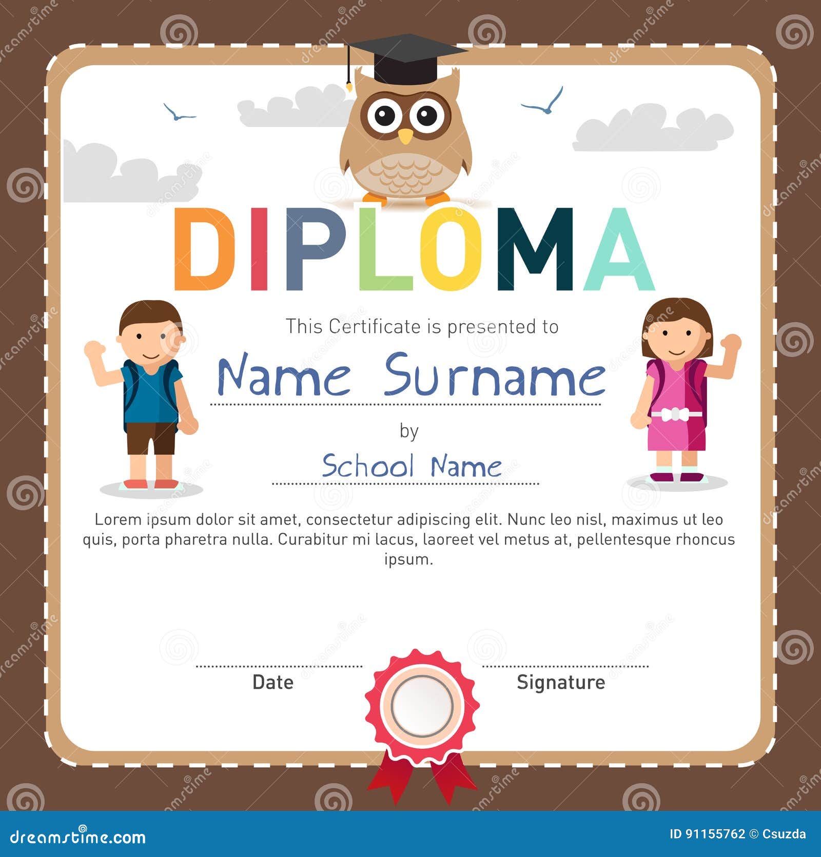 Preschool Elementary School Kids Diploma Certificate. Cartoon Vector ... Preschool Elementary School Kids Diploma Certificate. Cartoon Vector ...
