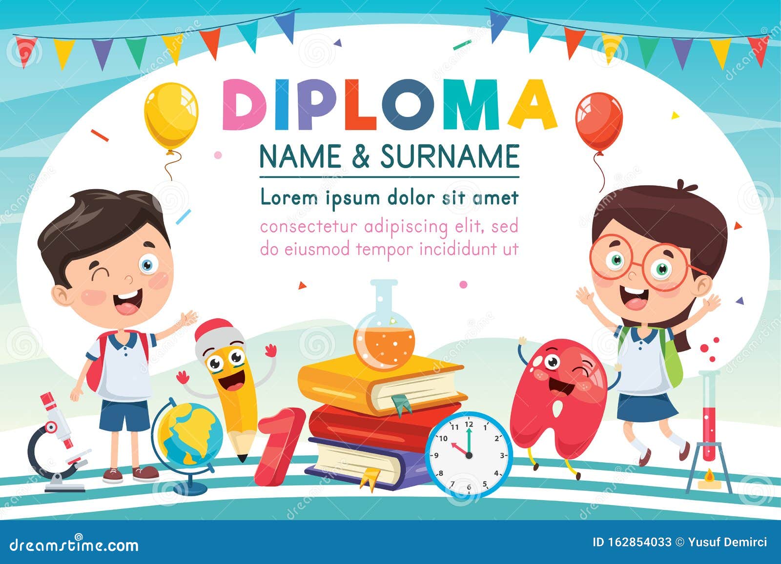 Preschool Elementary School Kids Diploma Certificate Stock Vector ... Preschool Elementary School Kids Diploma Certificate Stock Vector ...