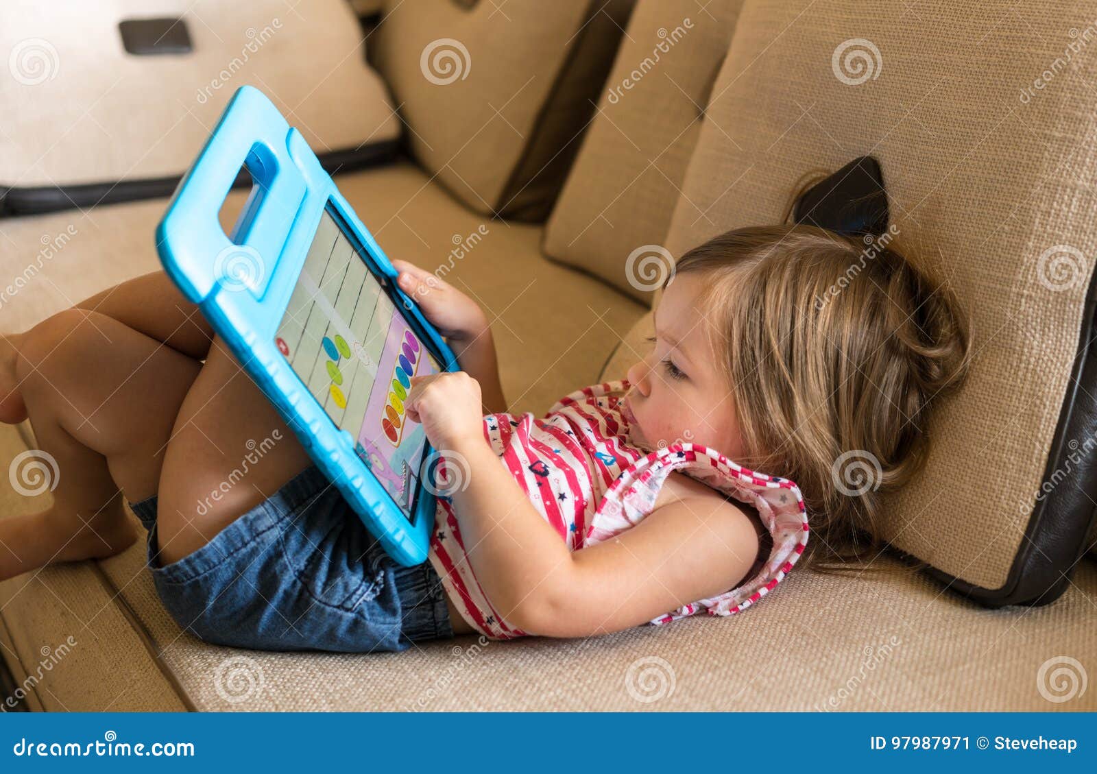 Preschool Girl Using a Tablet Computer at Home Stock Image - Image of ...