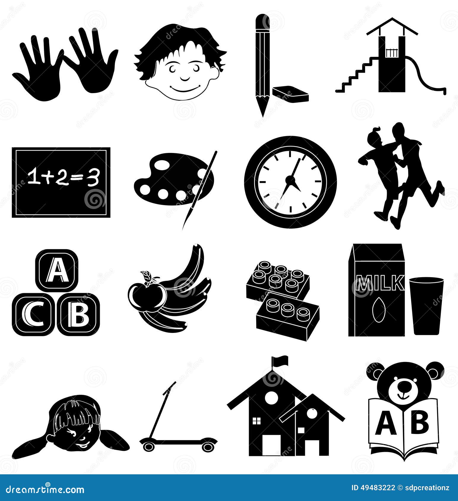 Preschool icons set stock vector. Illustration of black - 49483222