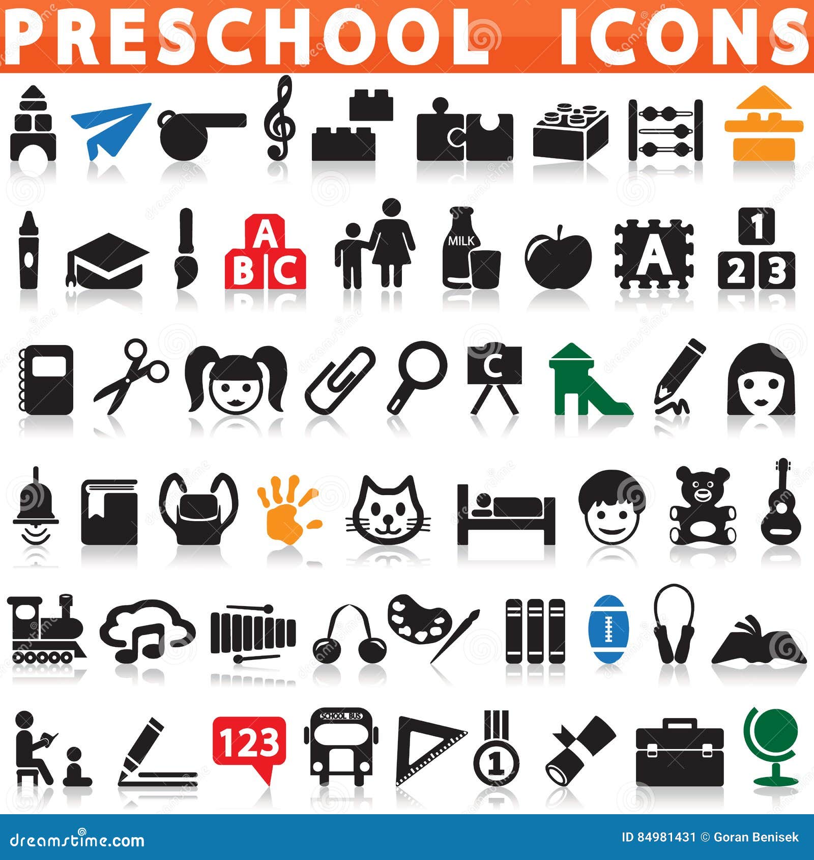 Preschool Icons Cartoon Vector | CartoonDealer.com #84981431