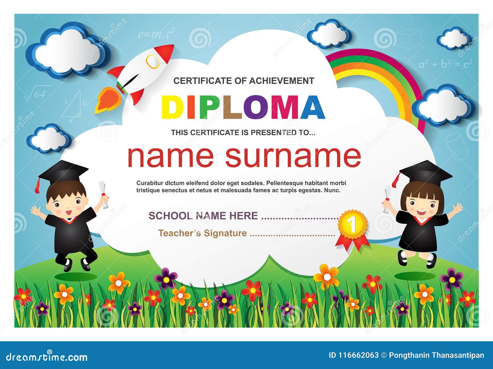 Preschool Kids Diploma Certificate Colorful Background Design Template ... Preschool Kids Diploma Certificate Colorful Background Design Template ...
