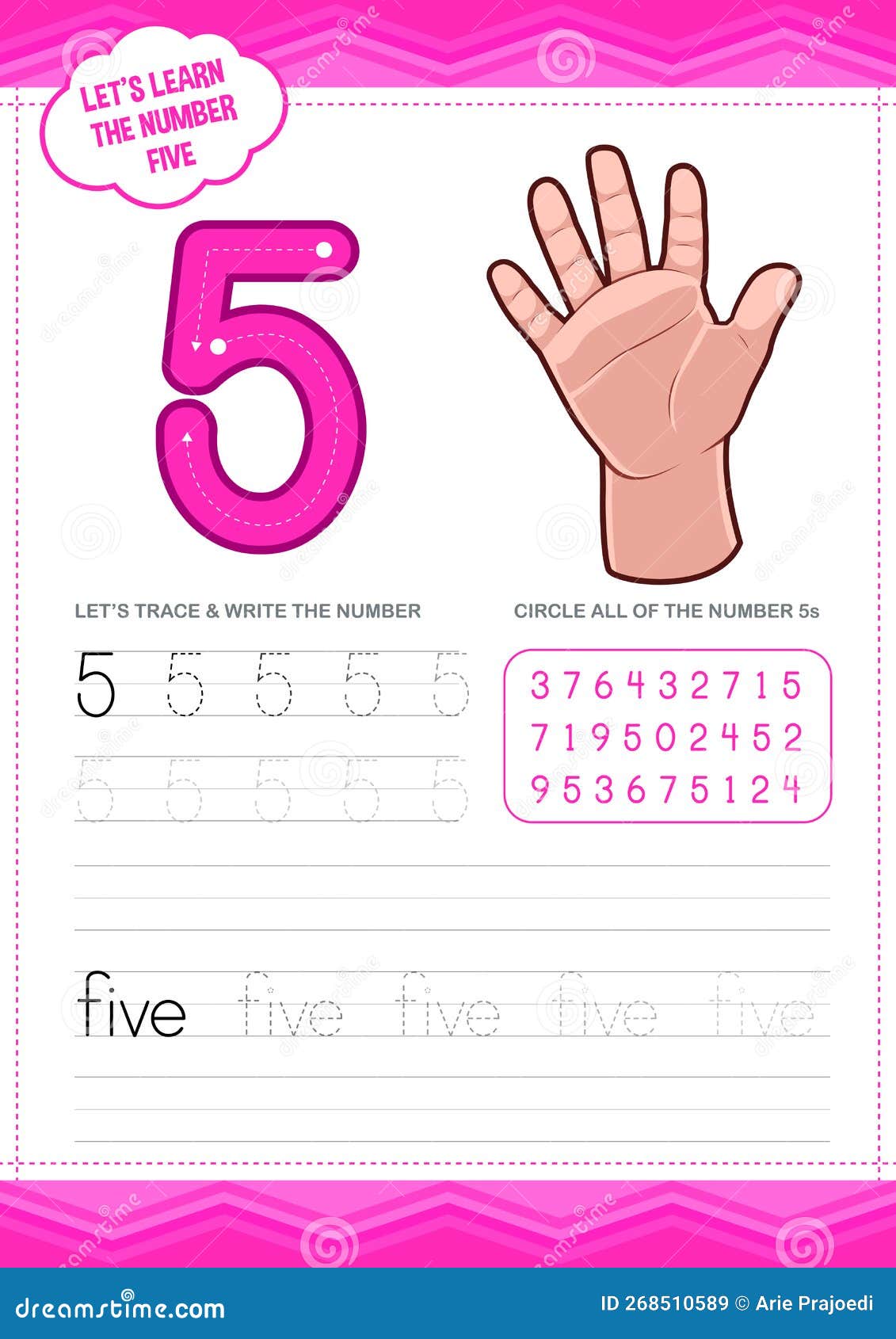 Preschool Learning Number Five Worksheet Stock Illustration ...