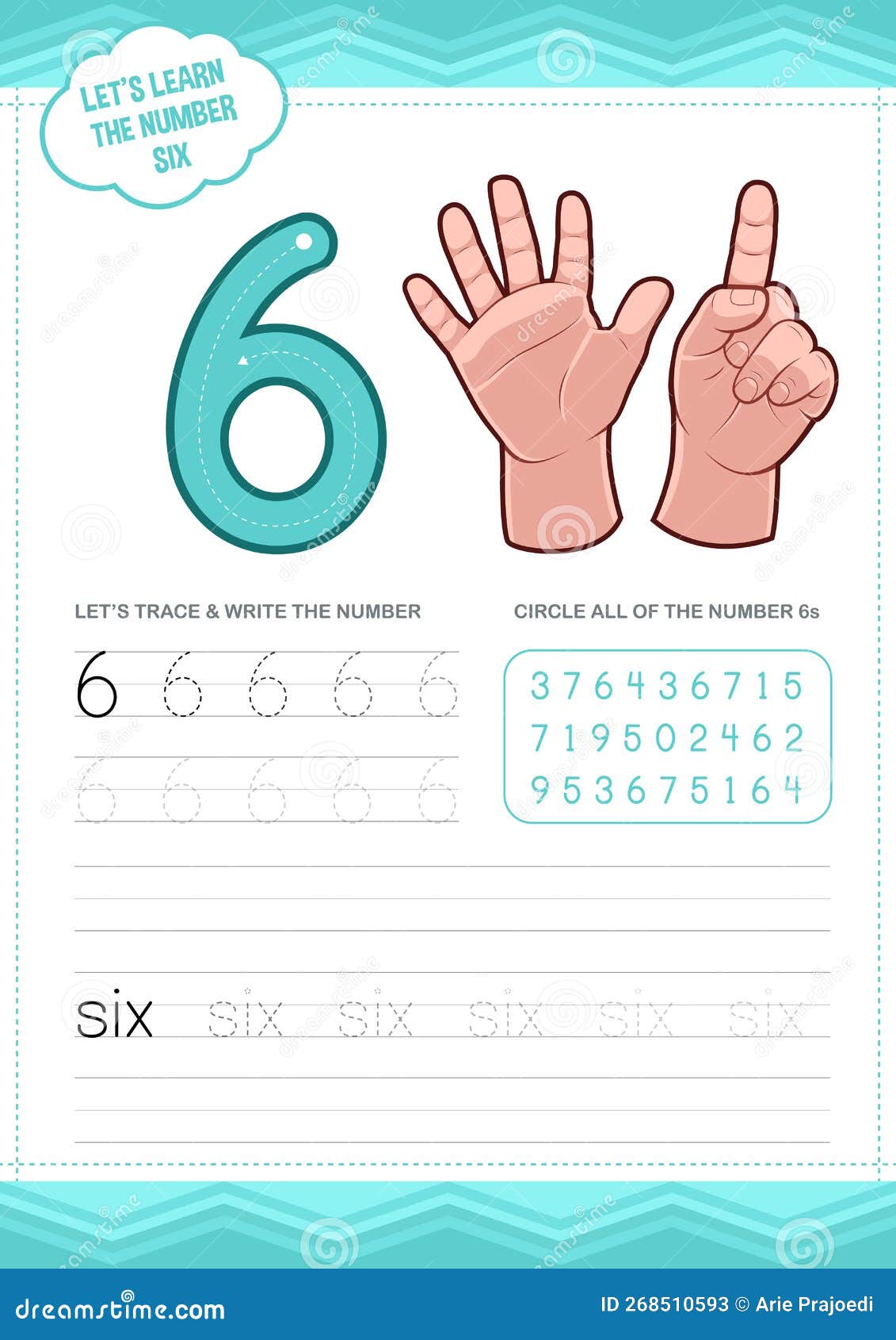 Preschool Learning Number Six Worksheet Stock Illustration ...
