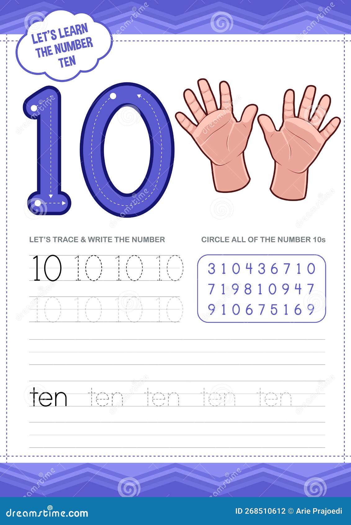 Preschool Learning Number Ten Worksheet Stock Illustration ...