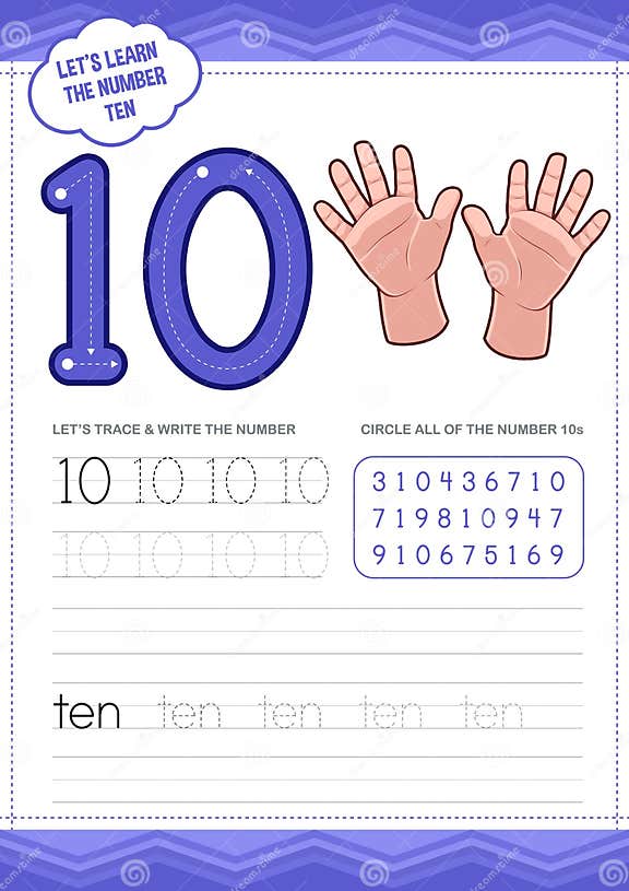 Preschool Learning Number Ten Worksheet Stock Illustration ...
