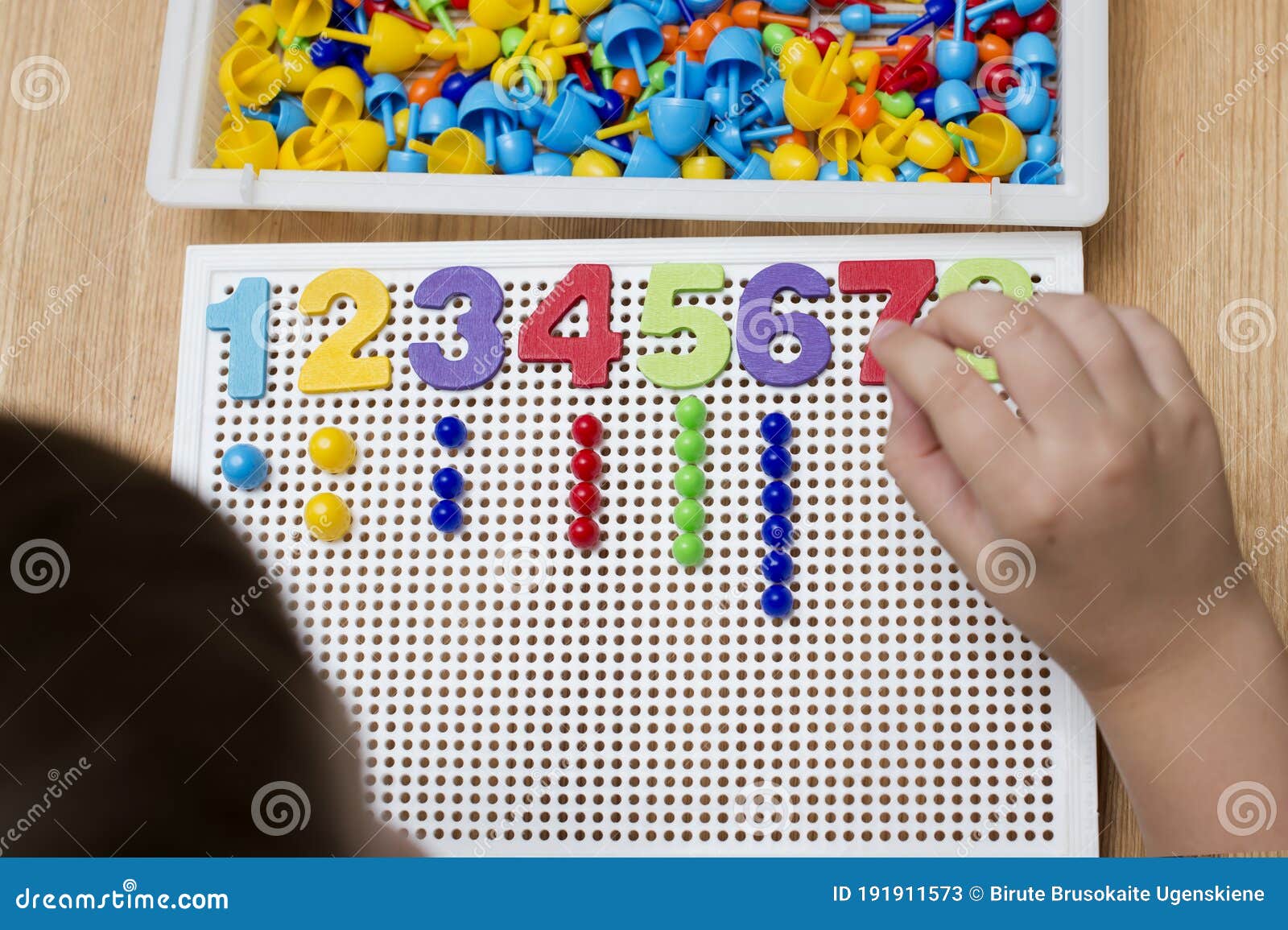By Provided Numbers Boy Inserting Pins. Counting Game. Mathematical ...