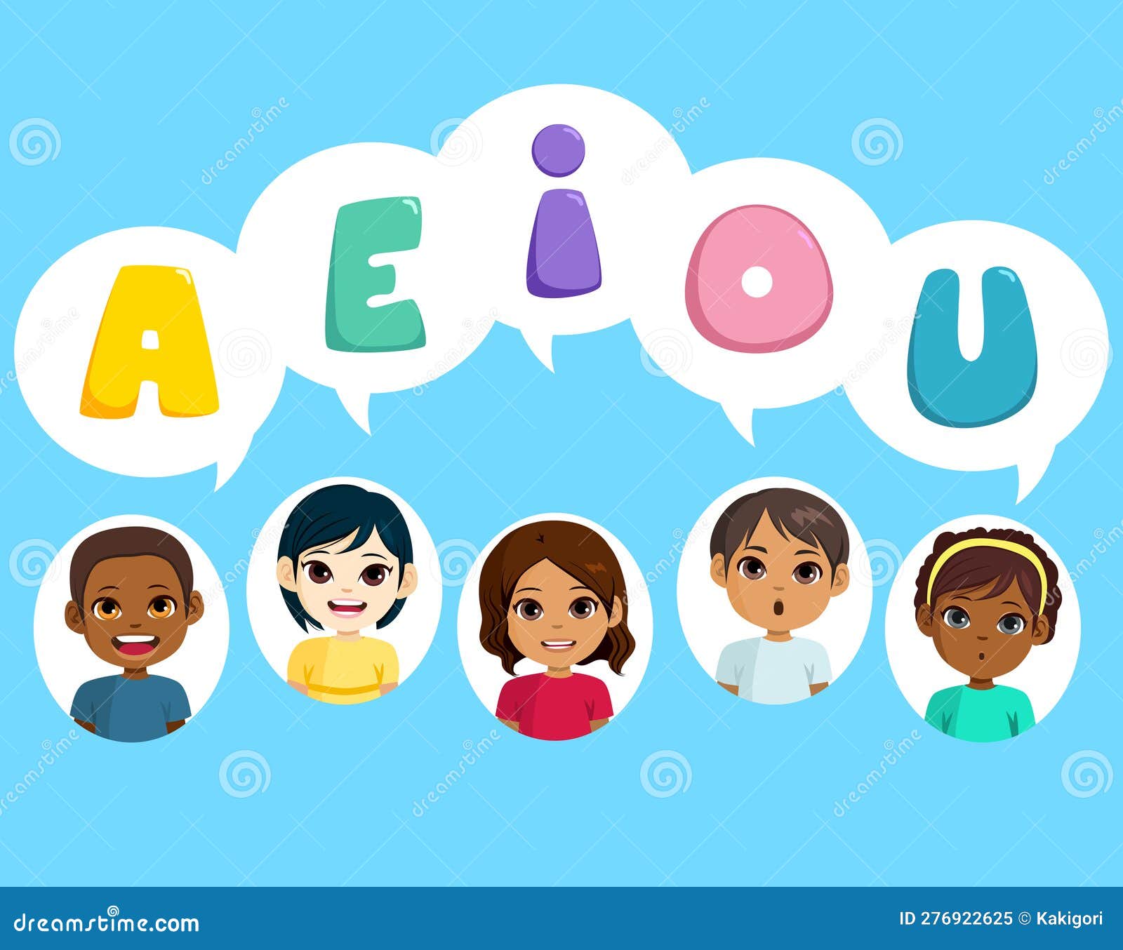 Preschool Students Pronouncing Vowels Learning Stock Vector ...