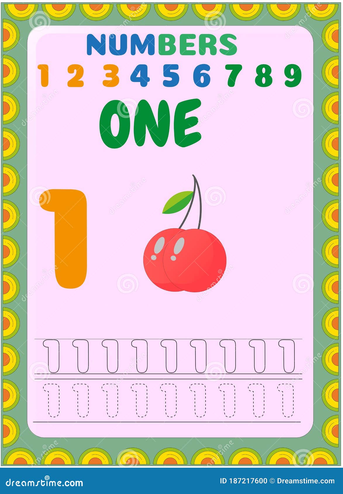 Preschool Toddler Math with Cherry Design Stock Illustration ...