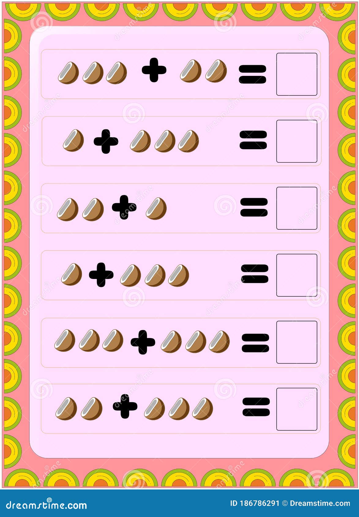 Preschool and Toddler Math with Coconut Fruit Design Stock Illustration ...
