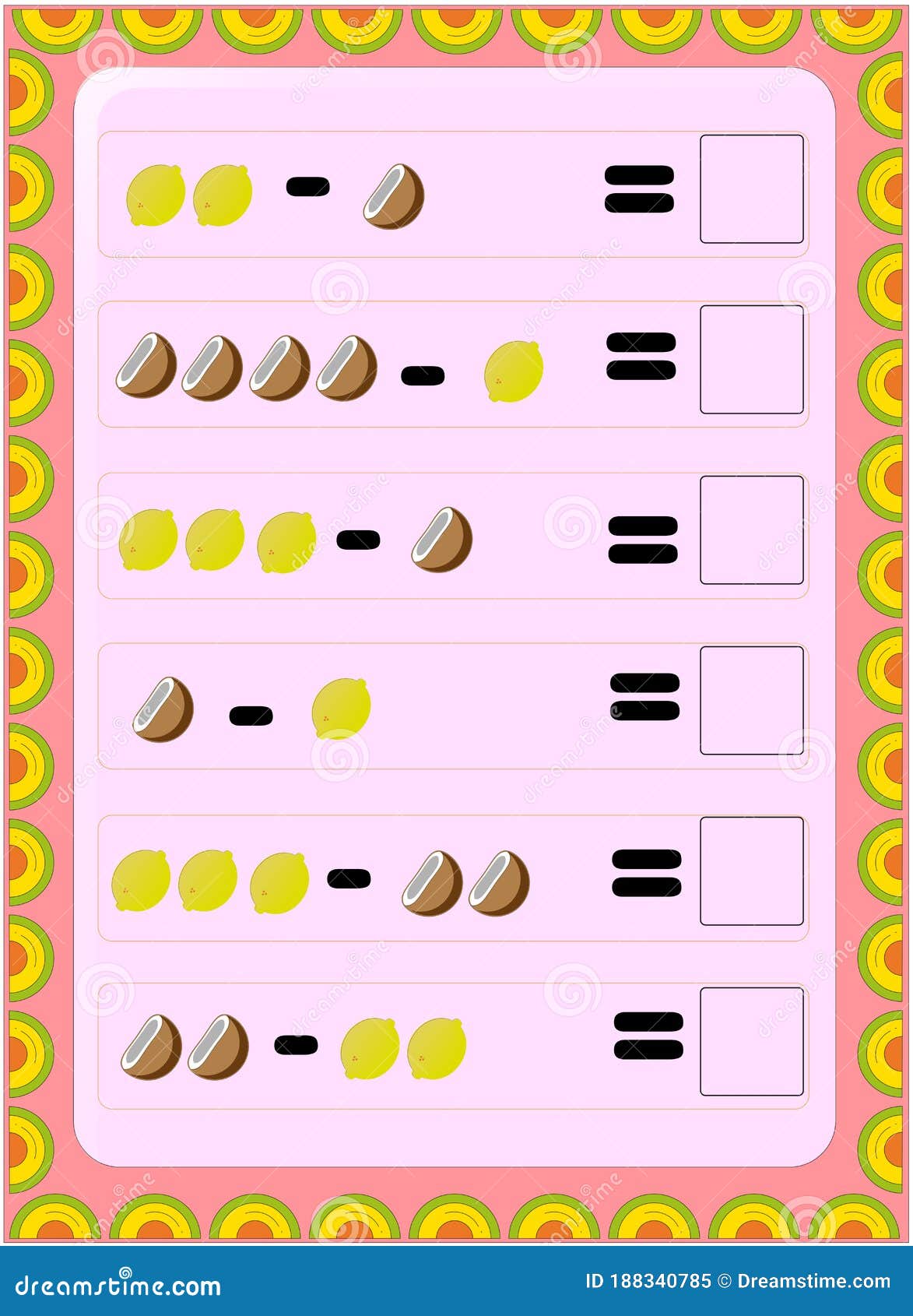 Preschool Toddler Math with Coconut and Lemon Design Stock Vector ...