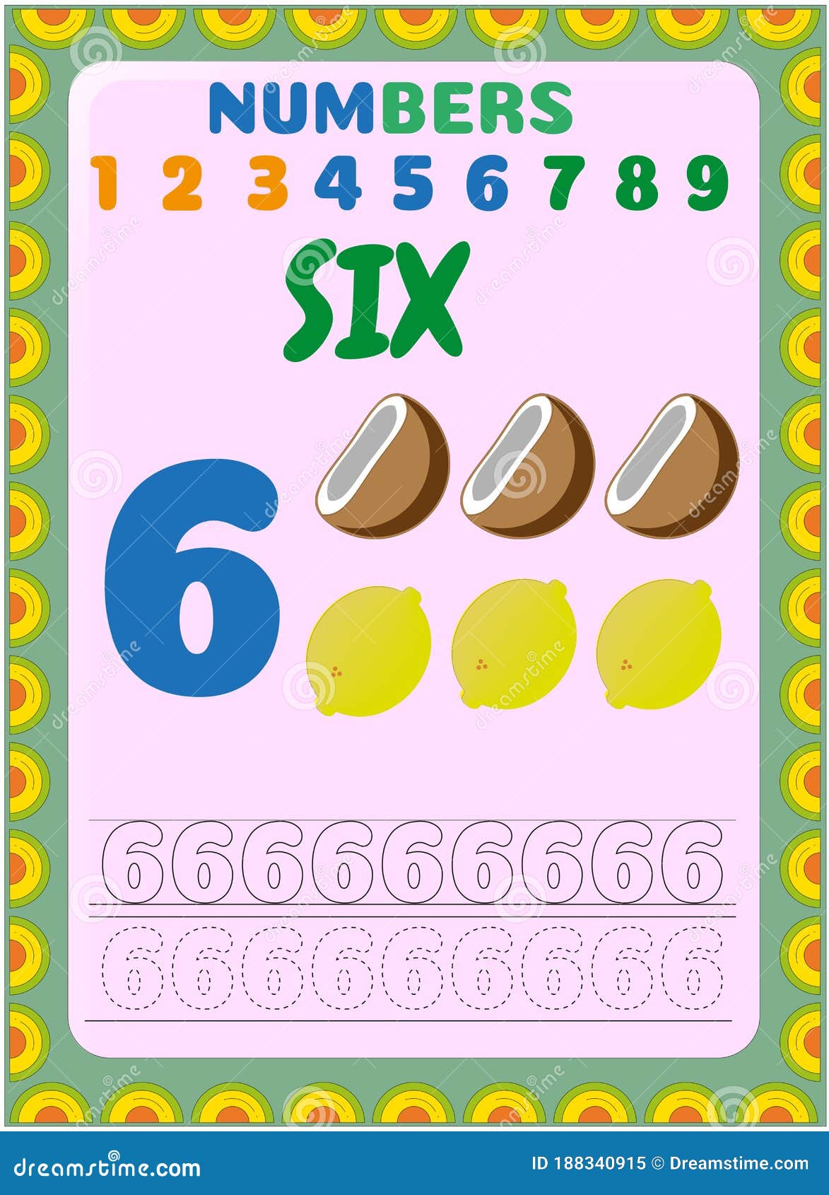 Preschool Toddler Math with Coconut and Lemon Design Stock Vector ...