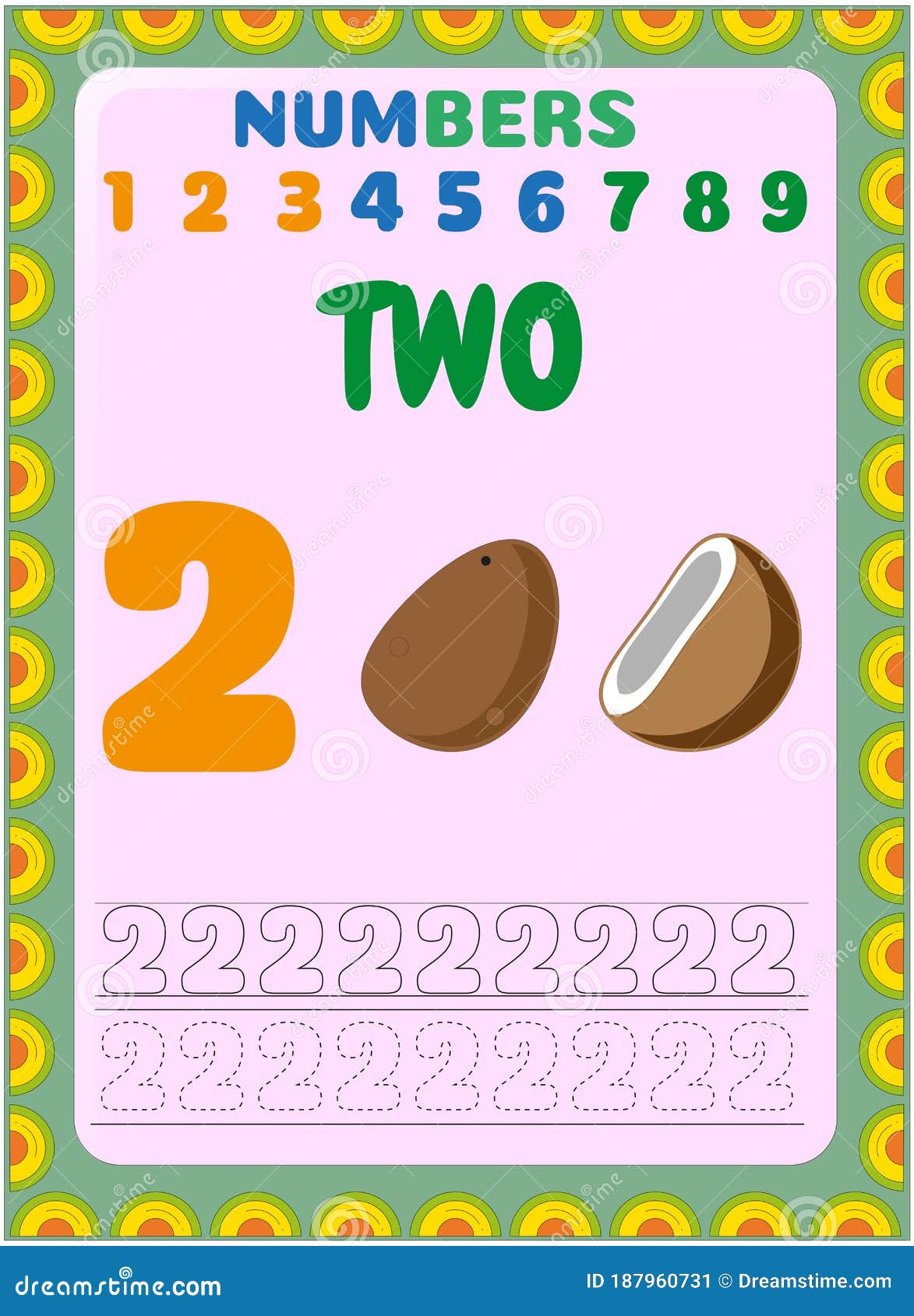 Preschool and Toddler Math with Coconut and Potato Design Stock Vector ...
