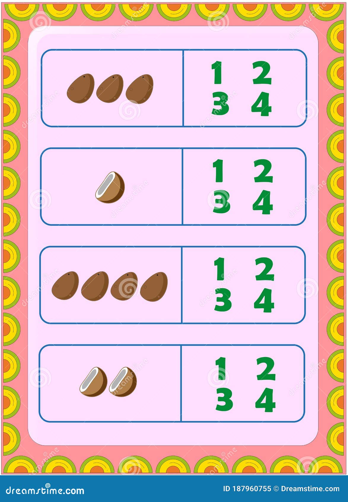 Preschool and Toddler Math with Coconut and Potato Design Stock Vector ...