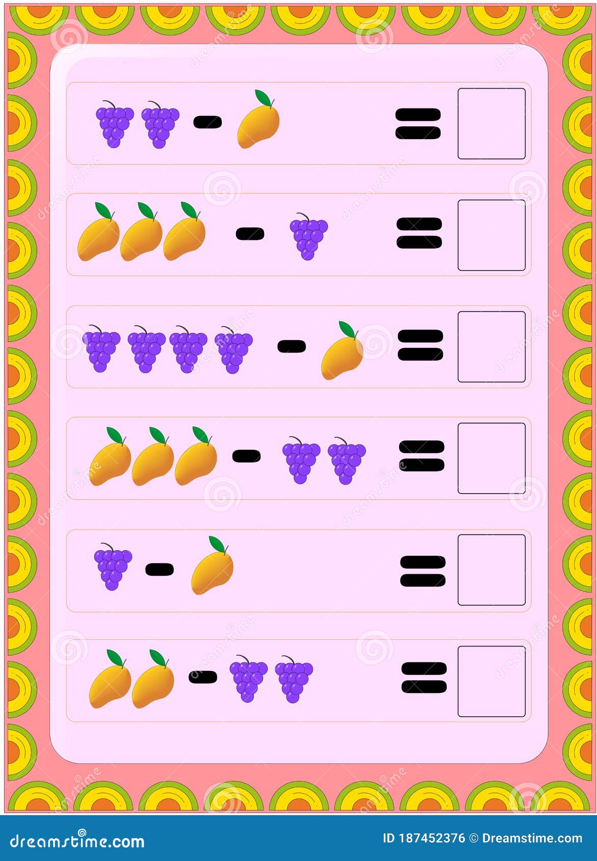 Preschool Toddler Math with Grapes and Mango Design Stock Vector ...