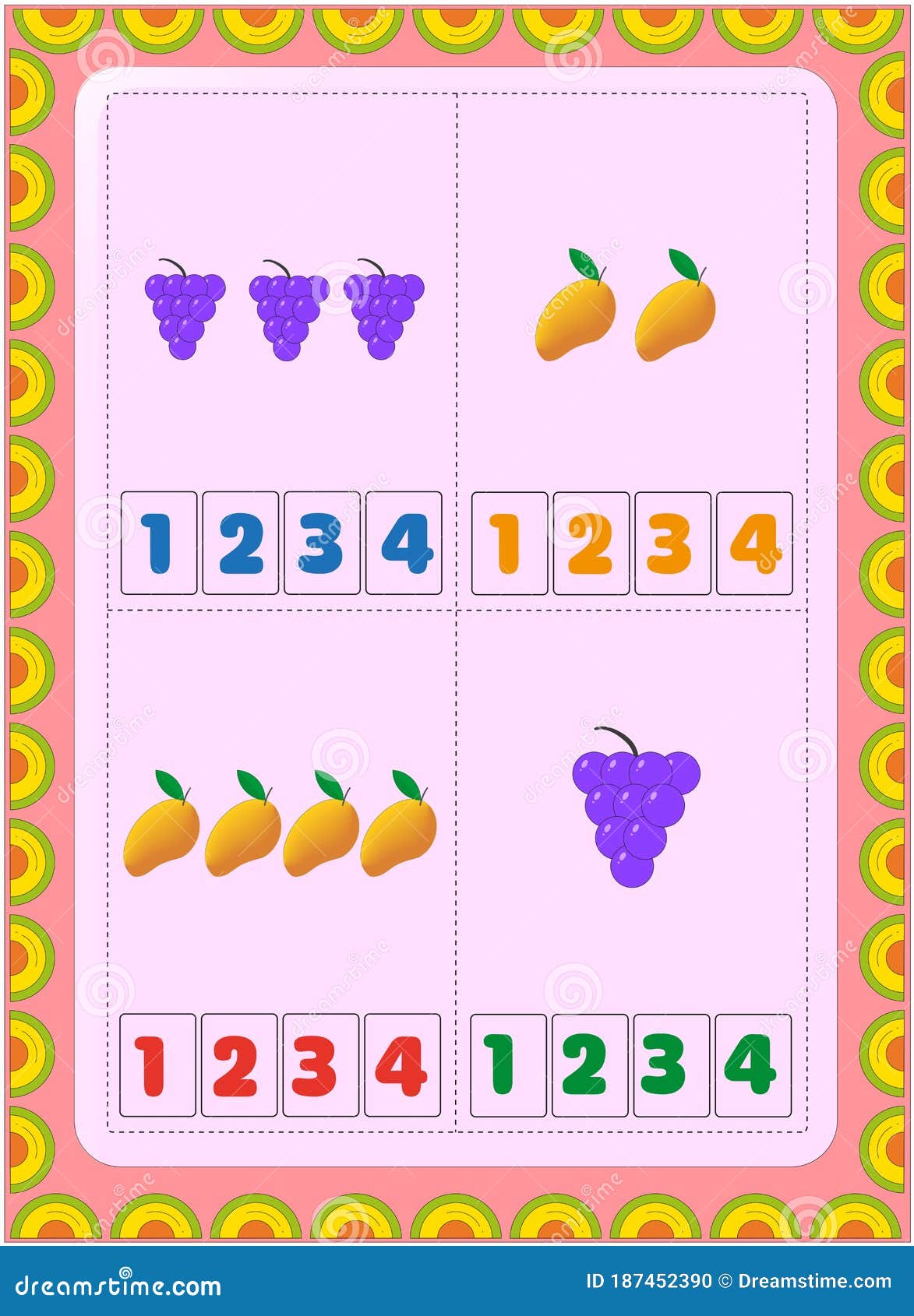 Preschool Toddler Math with Grapes and Mango Design Stock Vector ...