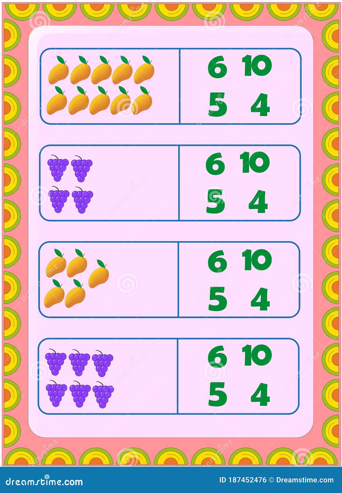 Preschool Toddler Math with Grapes and Mango Design Stock Vector ...