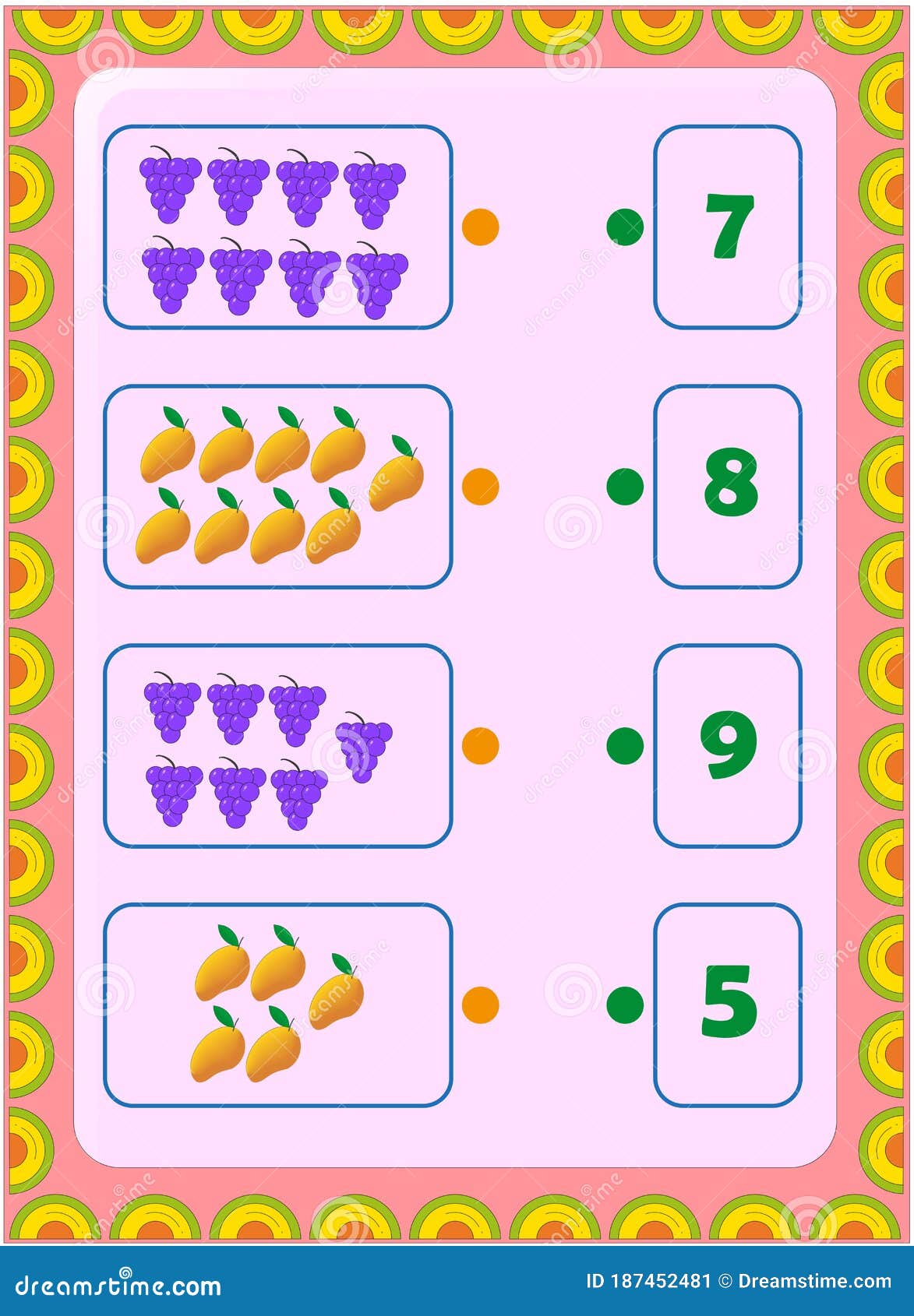 Preschool Toddler Math with Grapes and Mango Design Stock Vector ...
