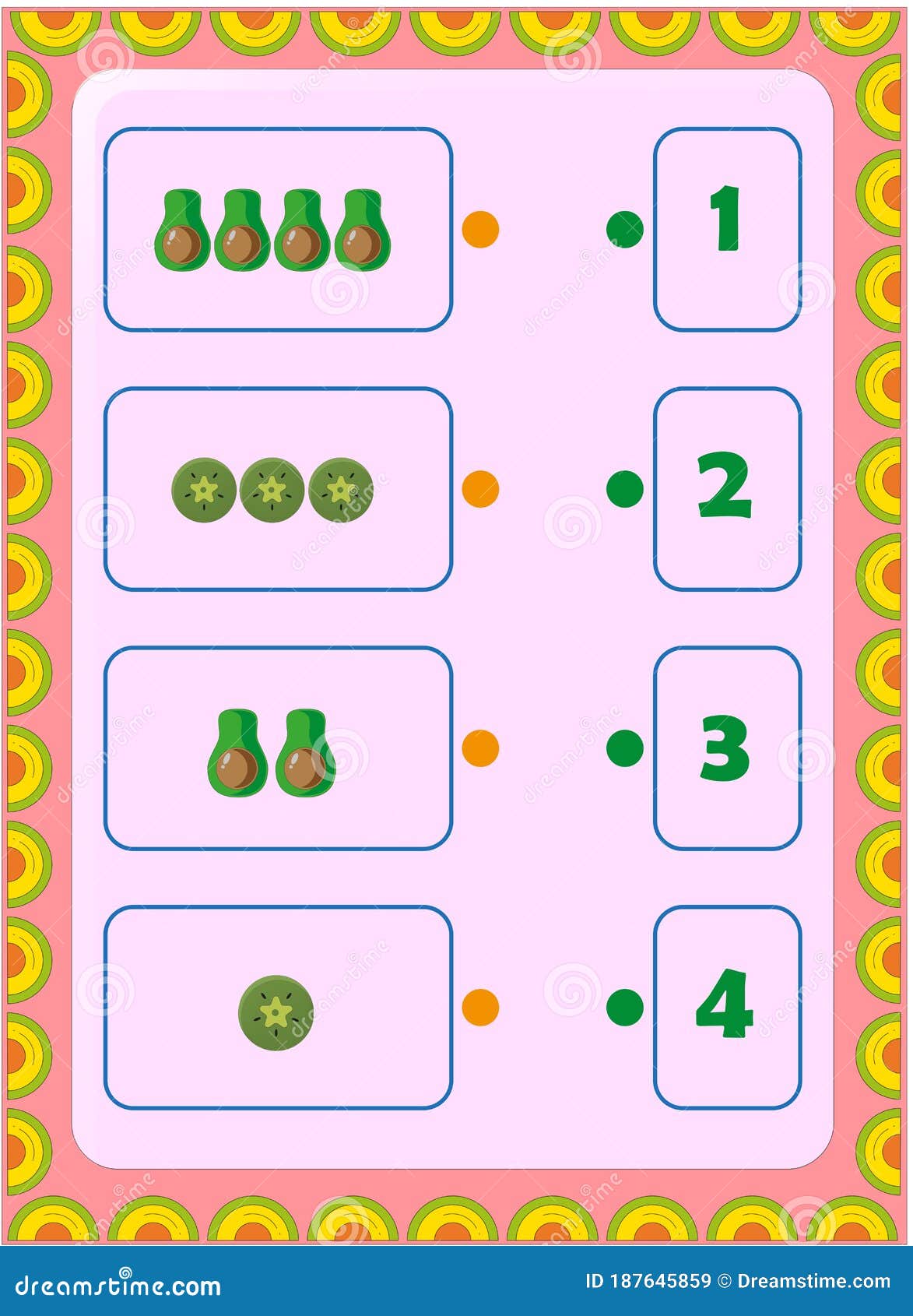 Preschool Toddler Math with Half Avocado and Slice of Kiwi Design Stock ...