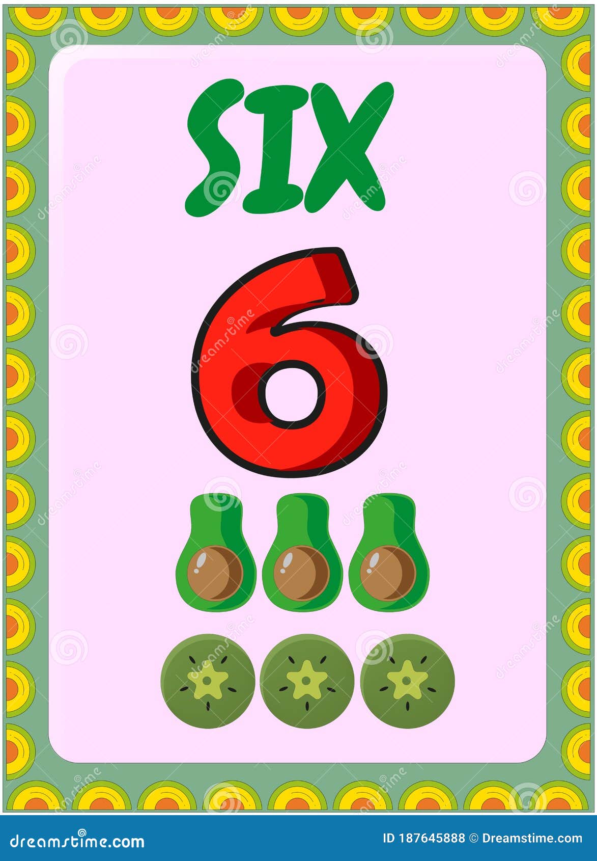Preschool Toddler Math with Half Avocado and Slice of Kiwi Design Stock ...