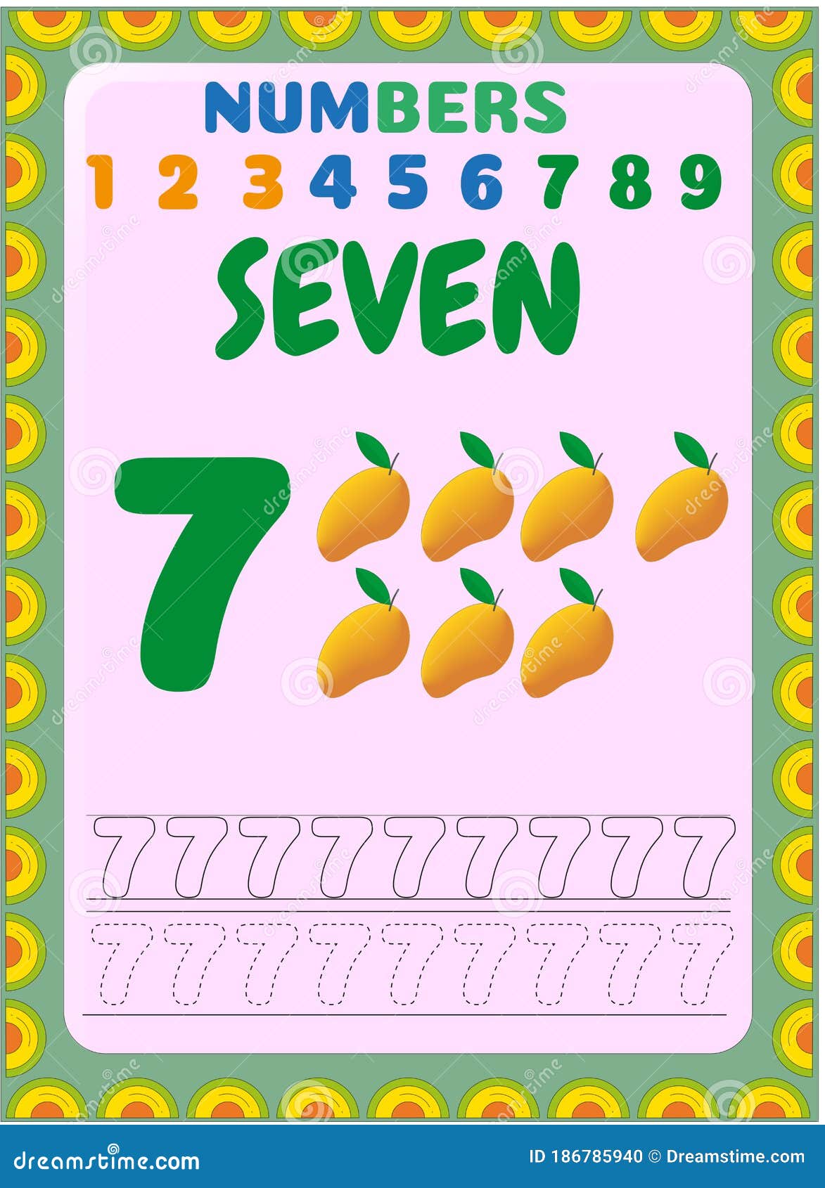 Preschool and Toddler Math with Mango Fruit Design Stock Illustration ...