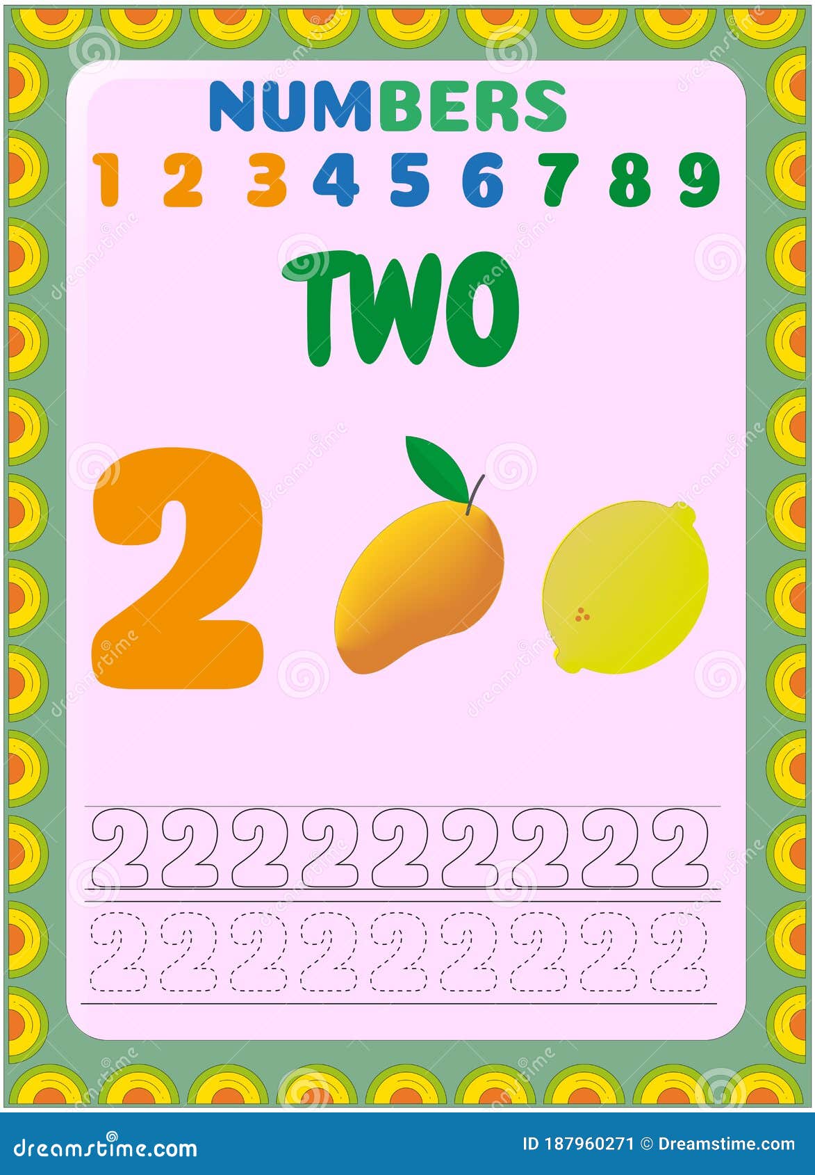 Preschool and Toddler Math with Mango and Lemon Design Stock Vector ...