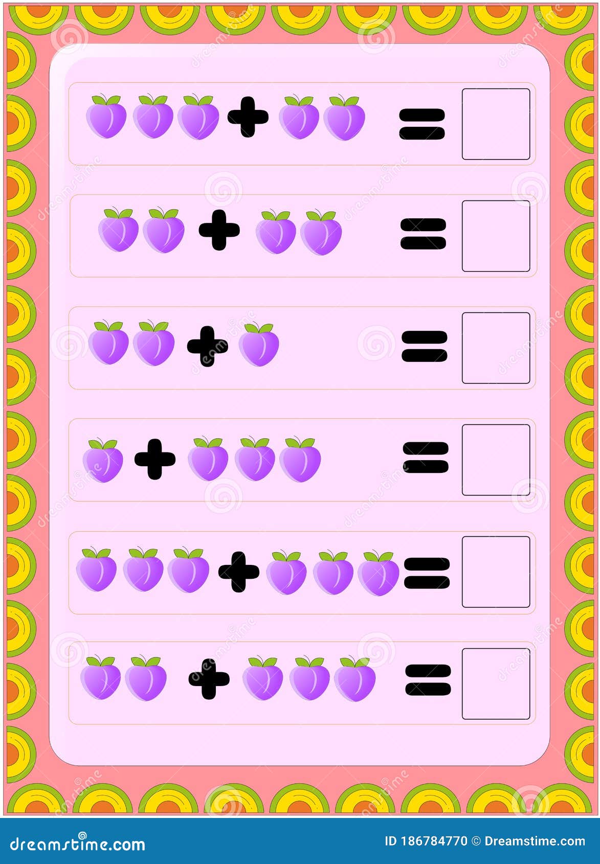 Preschool and Toddler Math with Peach Fruit Design Stock Vector ...