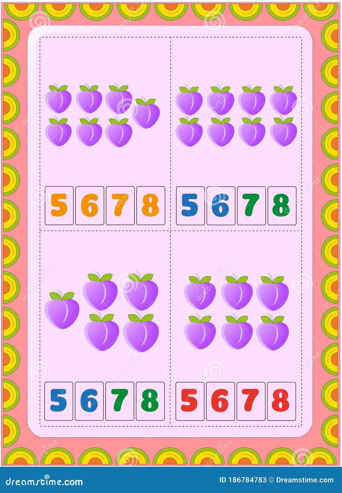 Preschool and Toddler Math with Peach Fruit Design Stock Vector ...