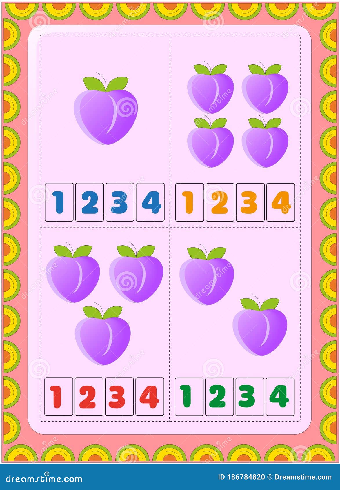 Preschool and Toddler Math with Peach Fruit Design Stock Vector ...