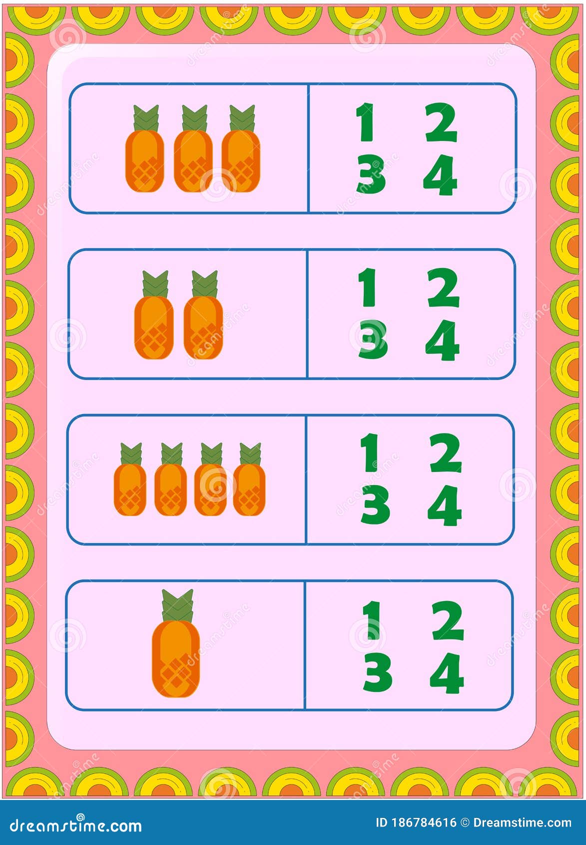 Preschool and Toddler Math with Pineapple Fruit Design Stock Vector ...