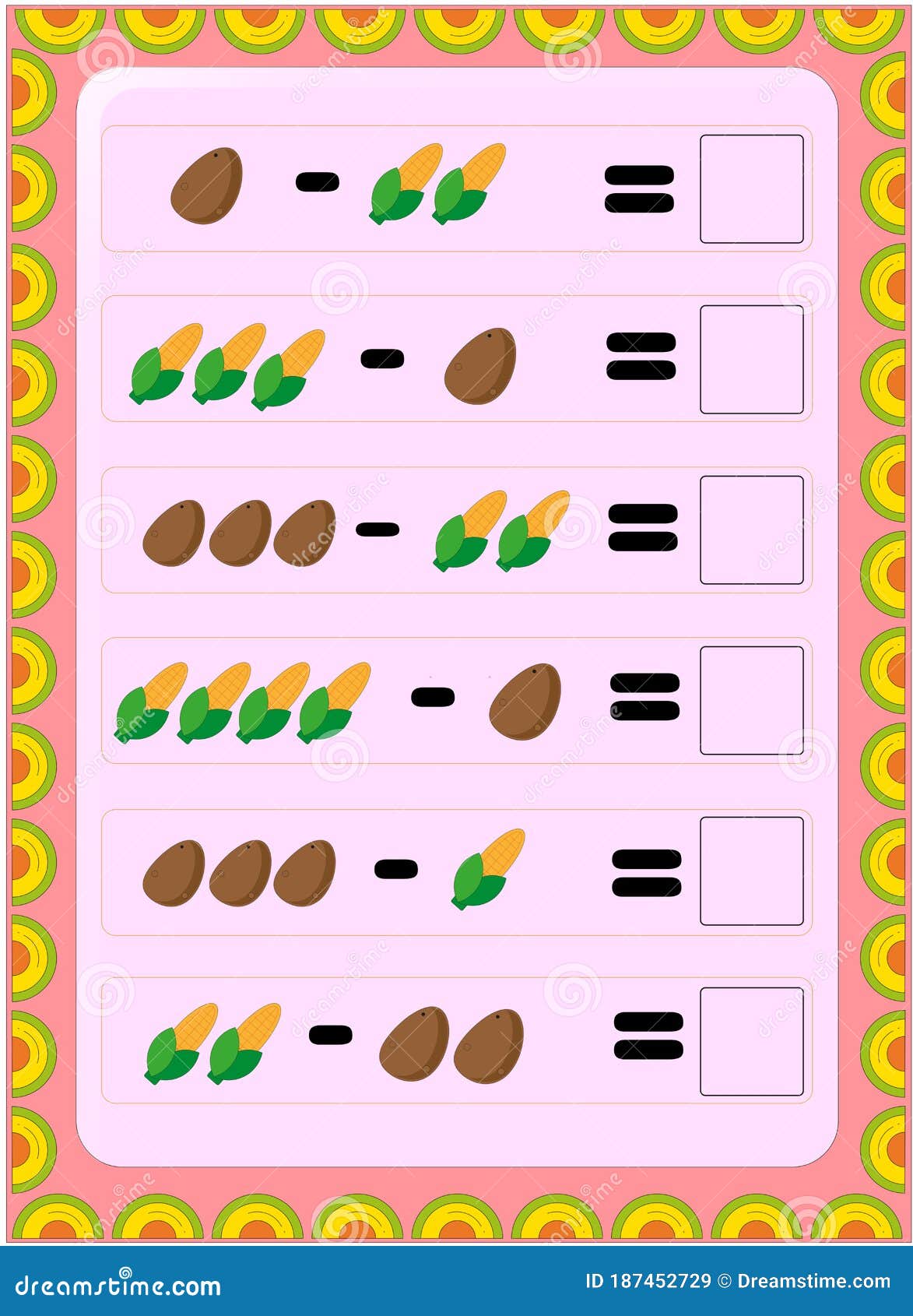 Preschool and Toddler Math with Potato and Corn Design Stock Vector ...