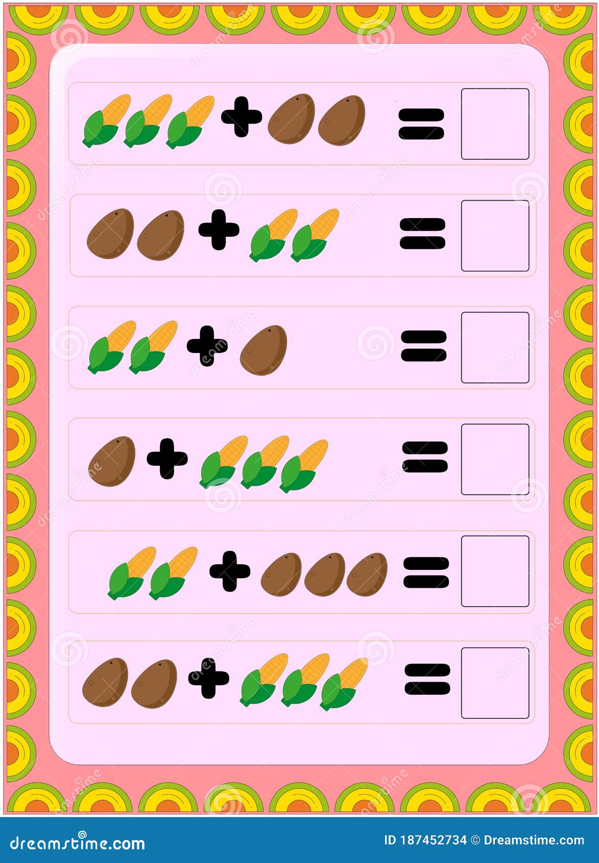 Preschool and Toddler Math with Potato and Corn Design Stock Vector ...
