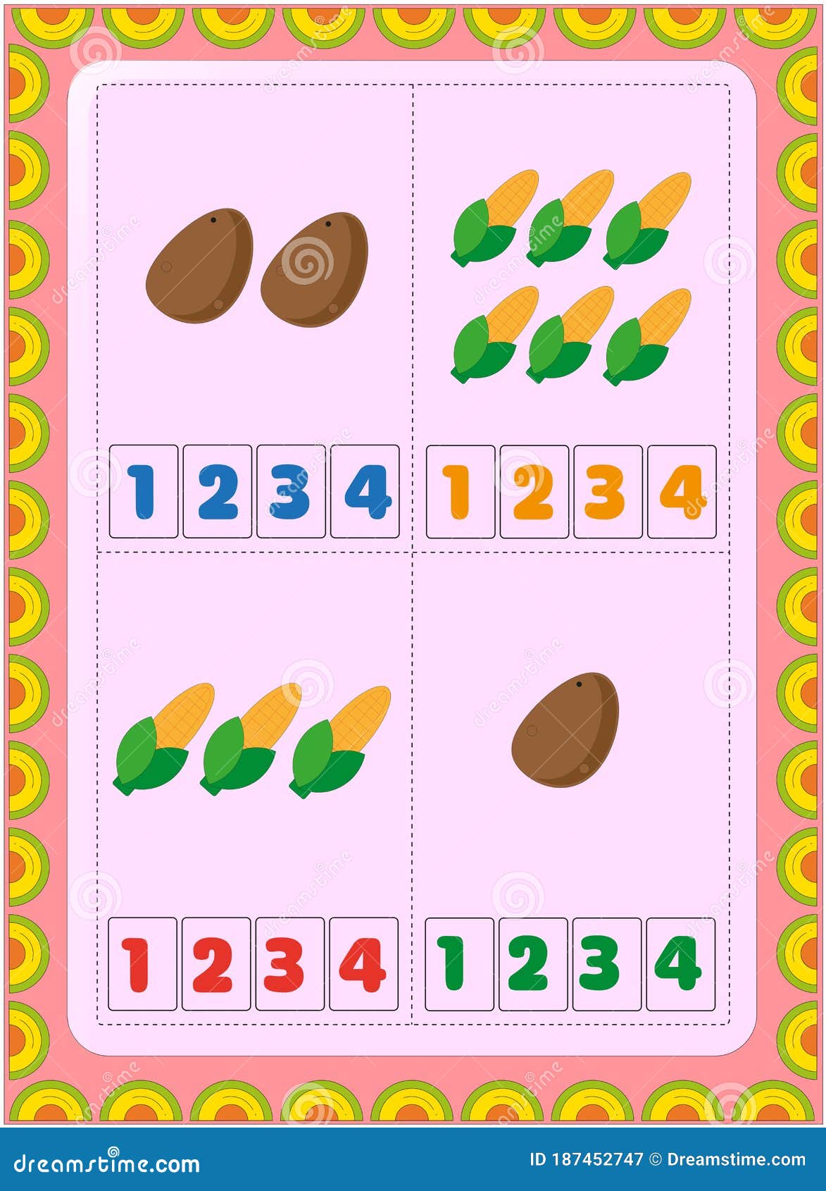 Preschool and Toddler Math with Potato and Corn Design Stock Vector ...