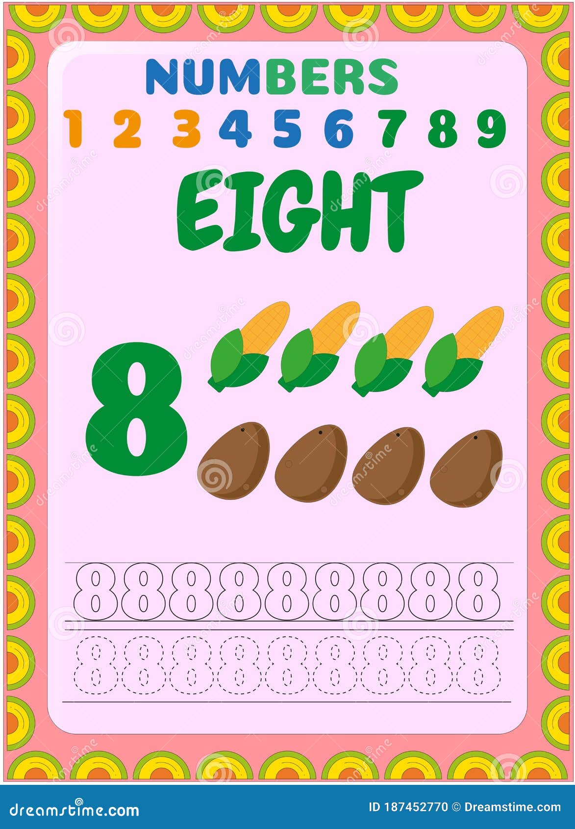 Preschool and Toddler Math with Potato and Corn Design Stock Vector ...