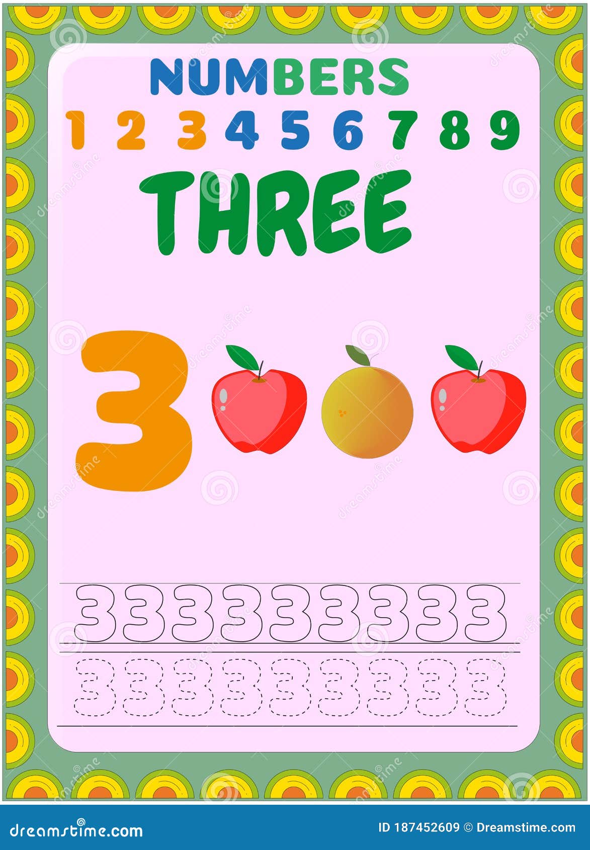 Preschool and Toddler Math with Red Apple and Orange Design Stock ...