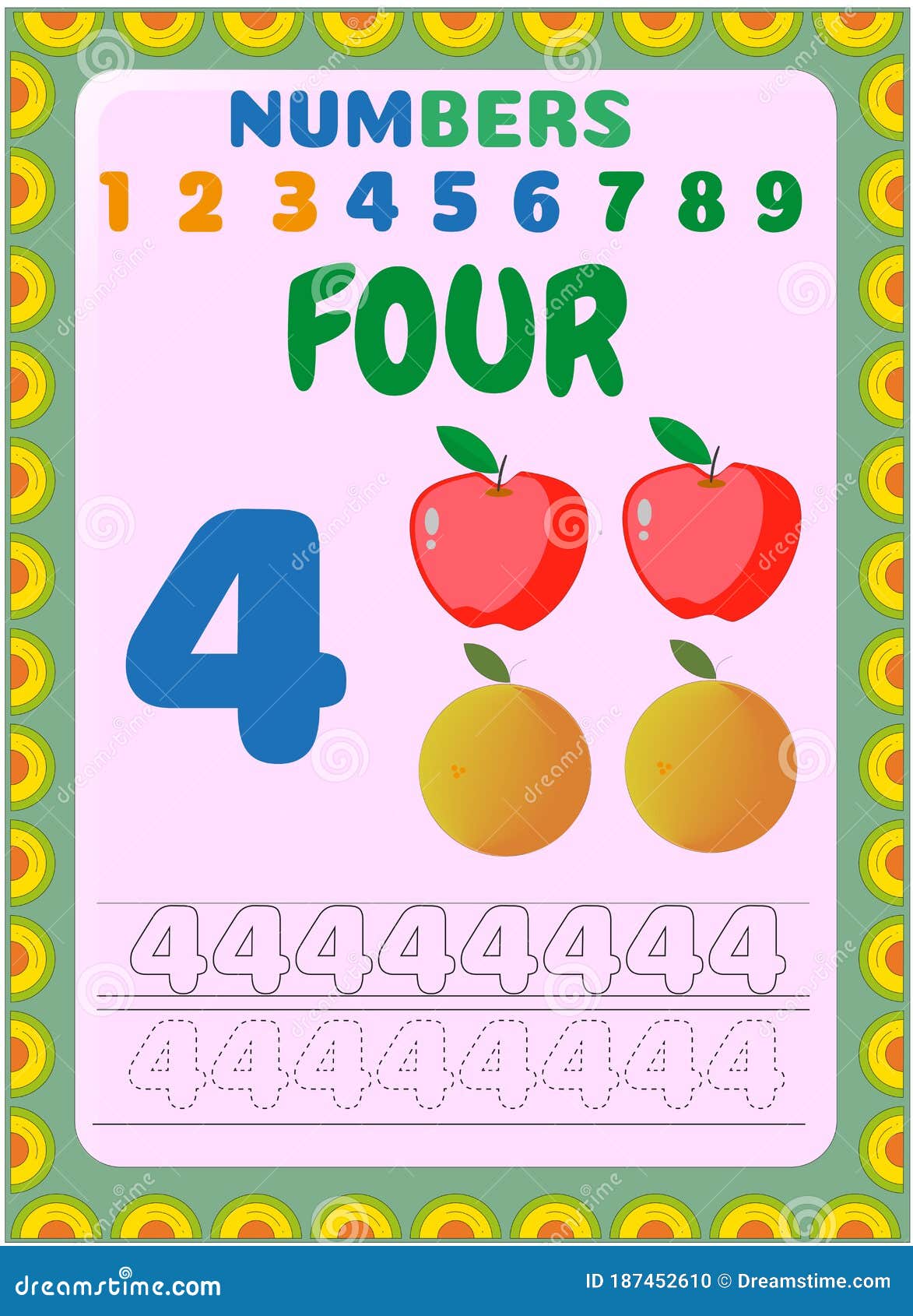 Preschool and Toddler Math with Red Apple and Orange Design Stock ...