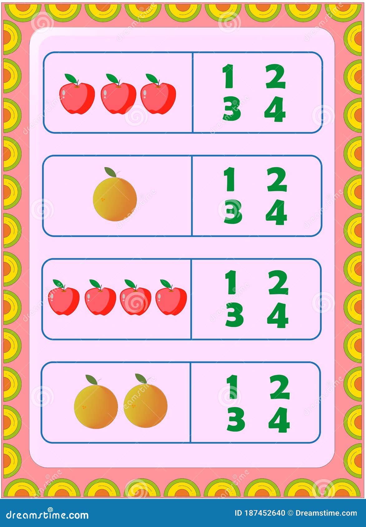 Preschool and Toddler Math with Red Apple and Orange Design Stock ...