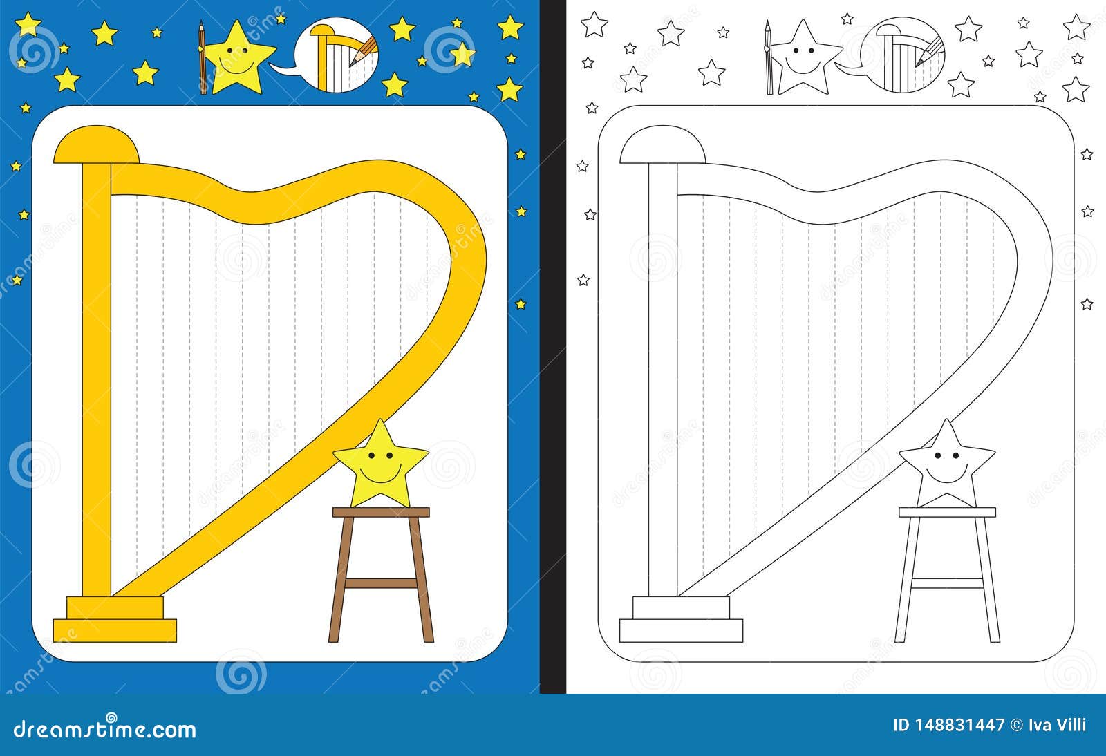 Preschool worksheet stock vector. Illustration of harp - 148831447