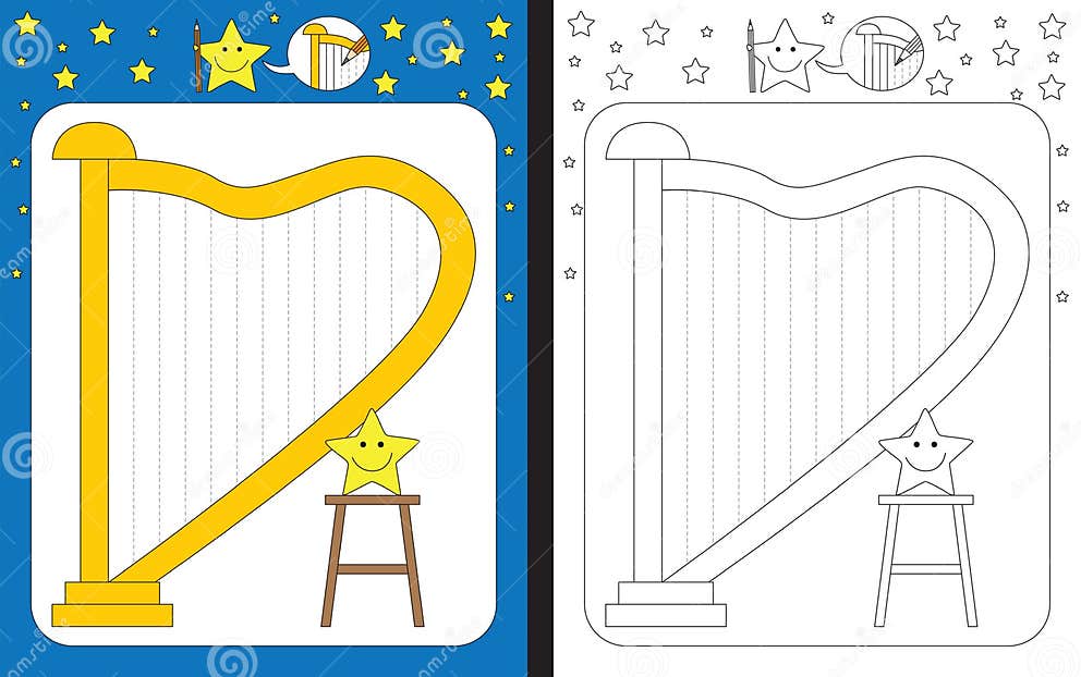 Preschool worksheet stock vector. Illustration of harp - 148831447