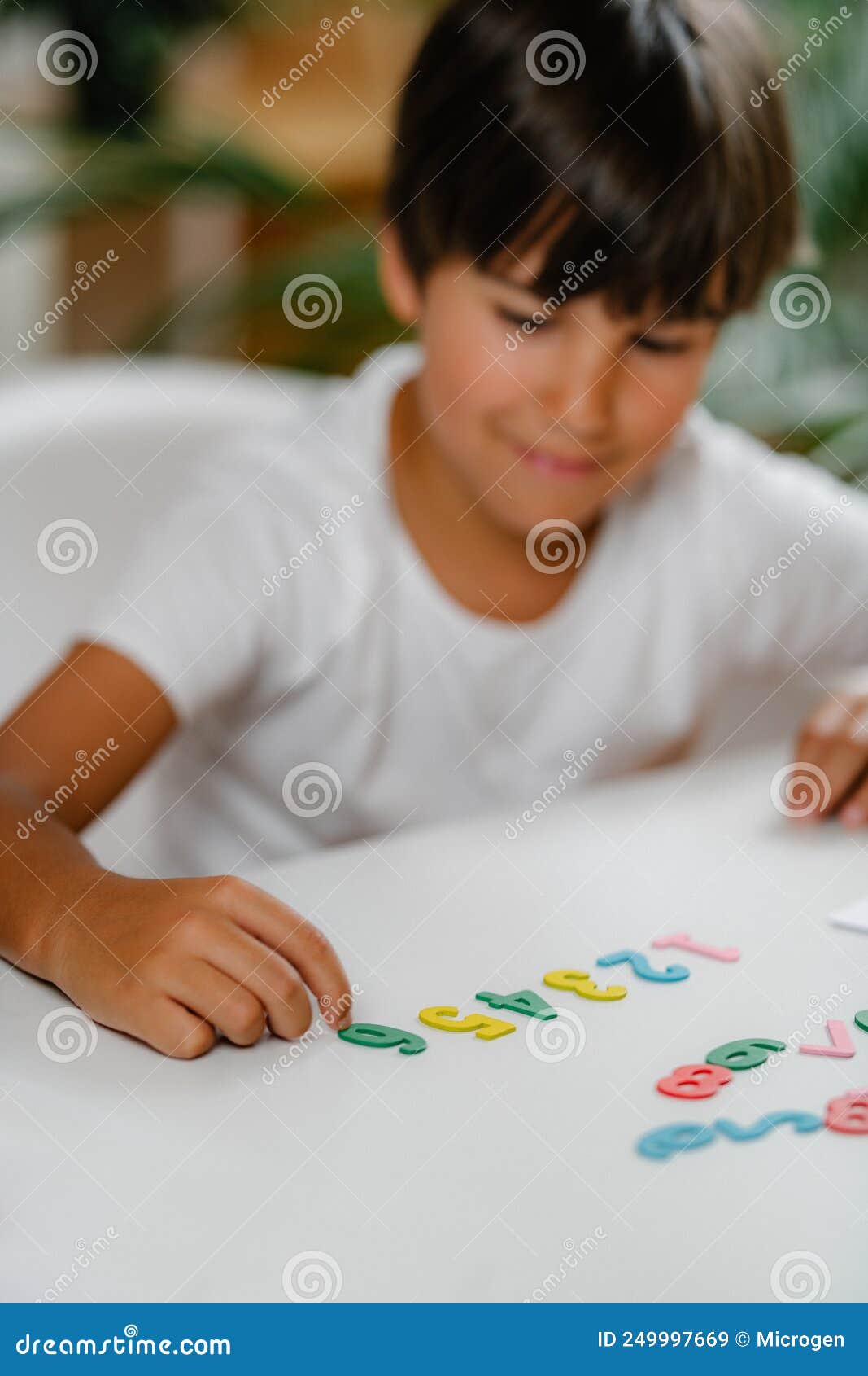 Preschooler Boy Starting Math, Exploring Numbers Stock Image - Image of ...