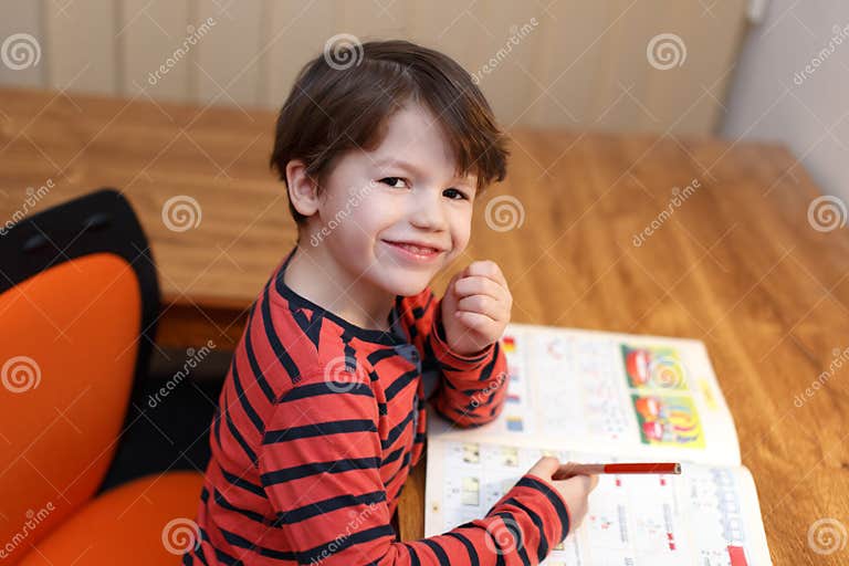 Preschooler Genius Boy Solving Math Exercise Stock Photo - Image of ...