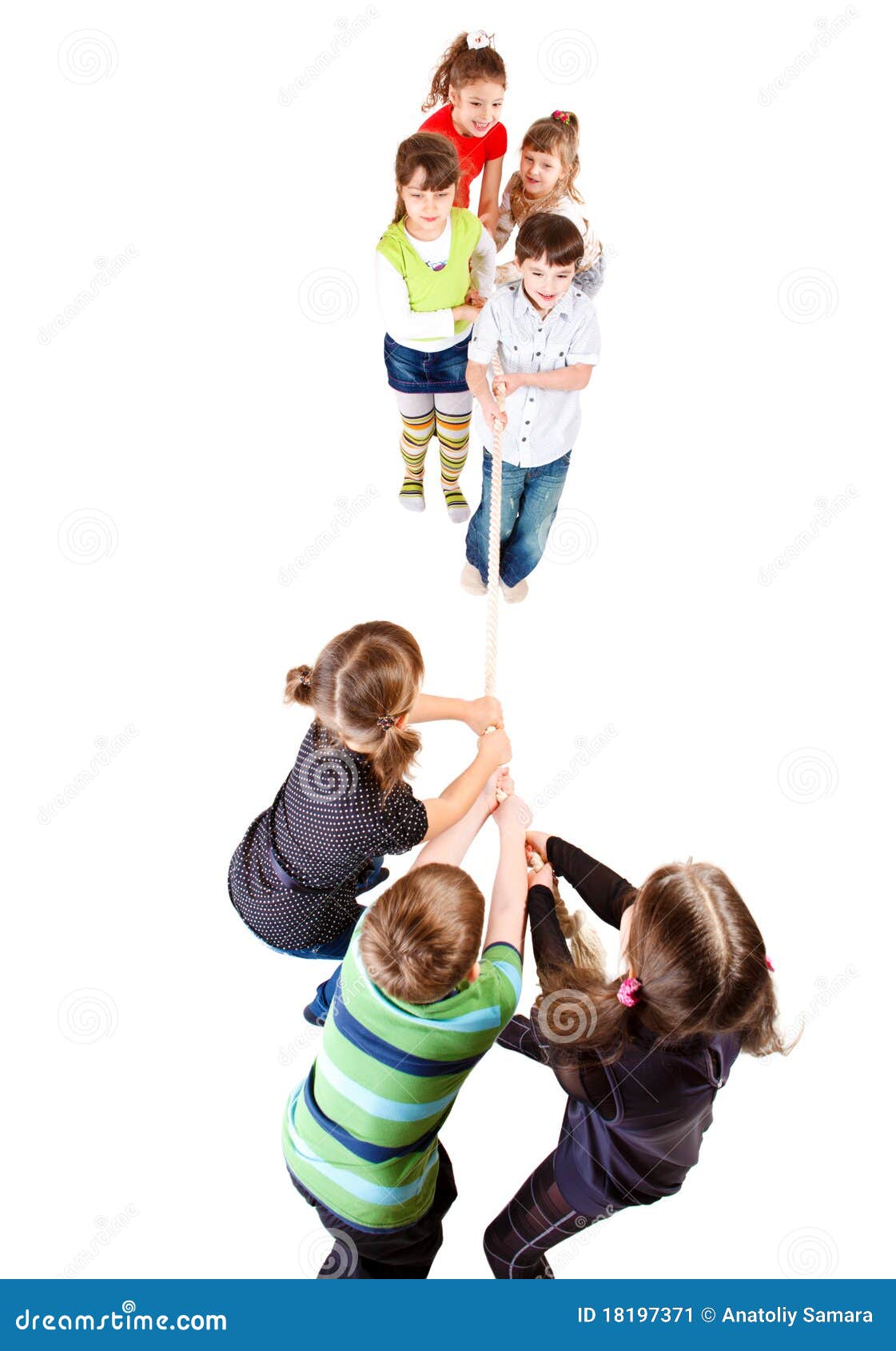Preschooler Teams Pulling Rope Stock Image - Image of length, cheerful ...