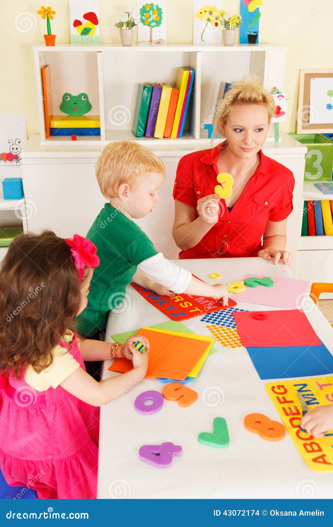Preschoolers in the Classroom with the Teacher Stock Photo - Image of ...