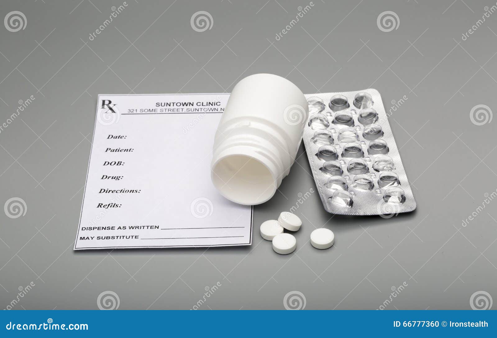 Prescription Blank and Open Pill Bottle Stock Photo - Image of document ...