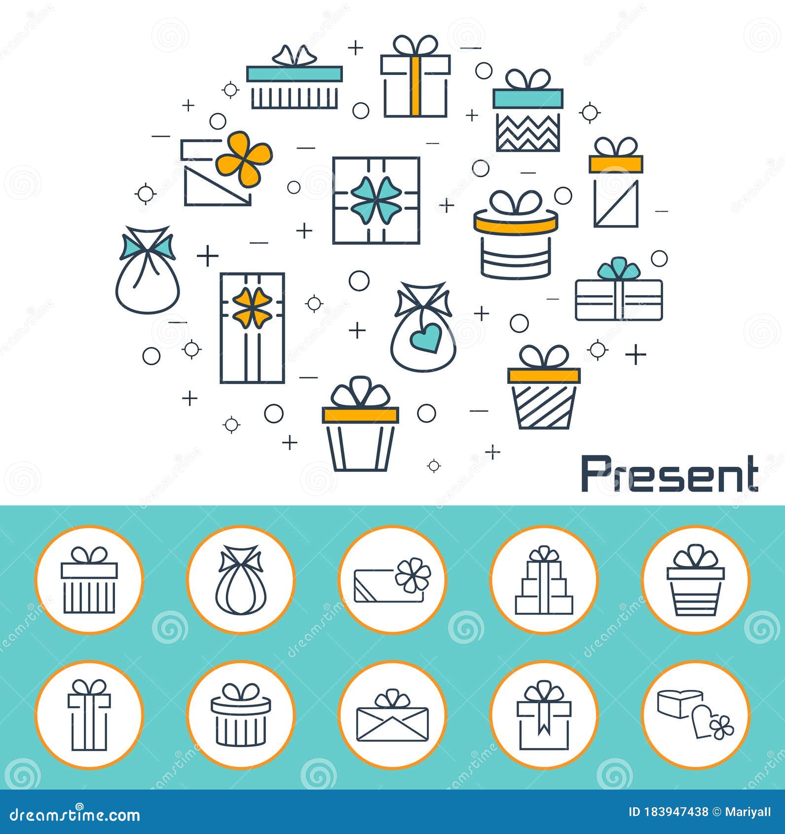 Present Banner in Line Style. Outline Vector Icons Stock Vector ...