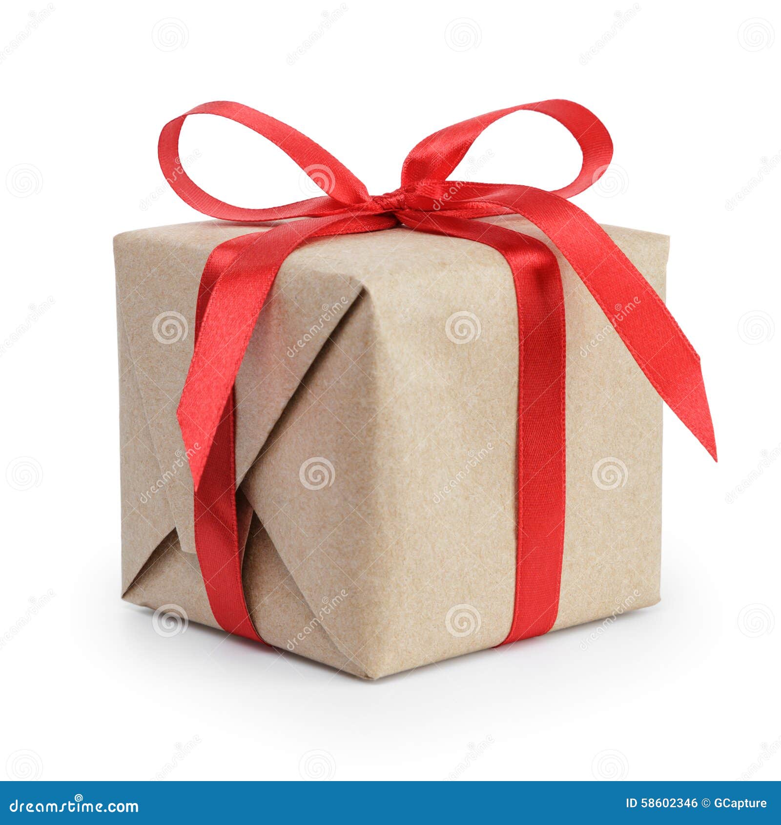 Present Box from Brown Papaer with Red Ribbon Bow Stock Photo - Image ...