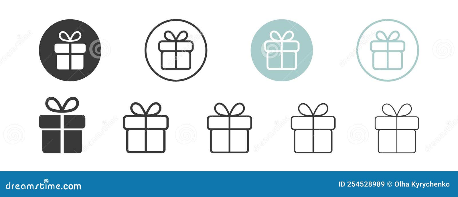Gift Box Icons, Isolated on White. Outline and Filled Symbols Stock ...