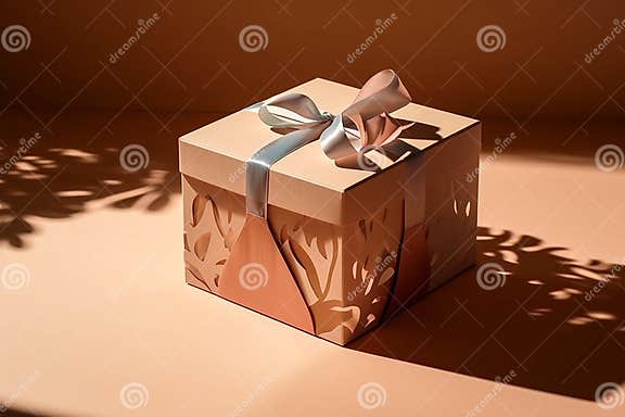 Present Box with Tree Branch Shadows on Beige Background, Created with ...