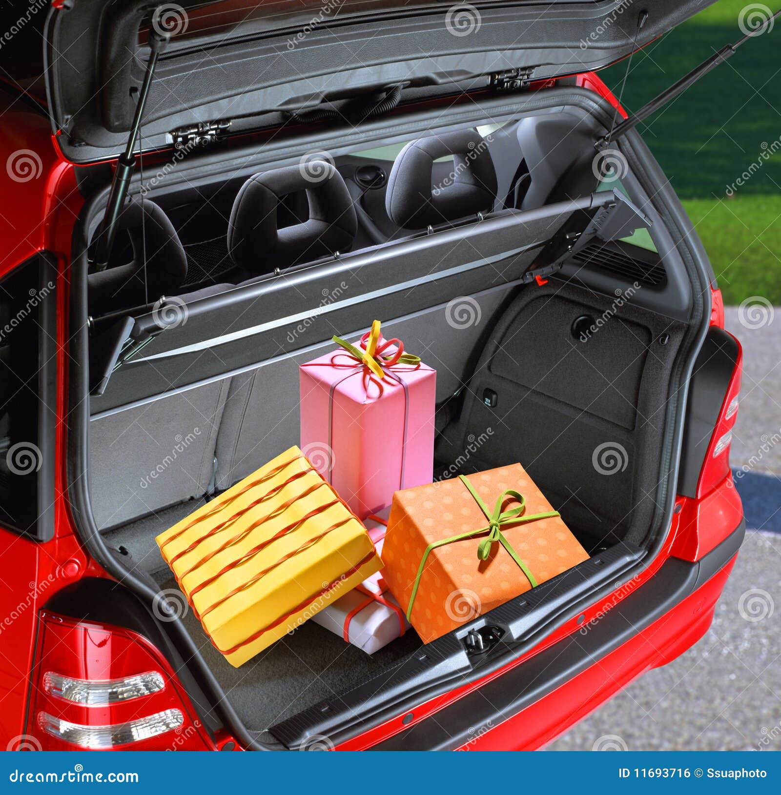 Present boxes in a car stock photo. Image of holiday - 11693716